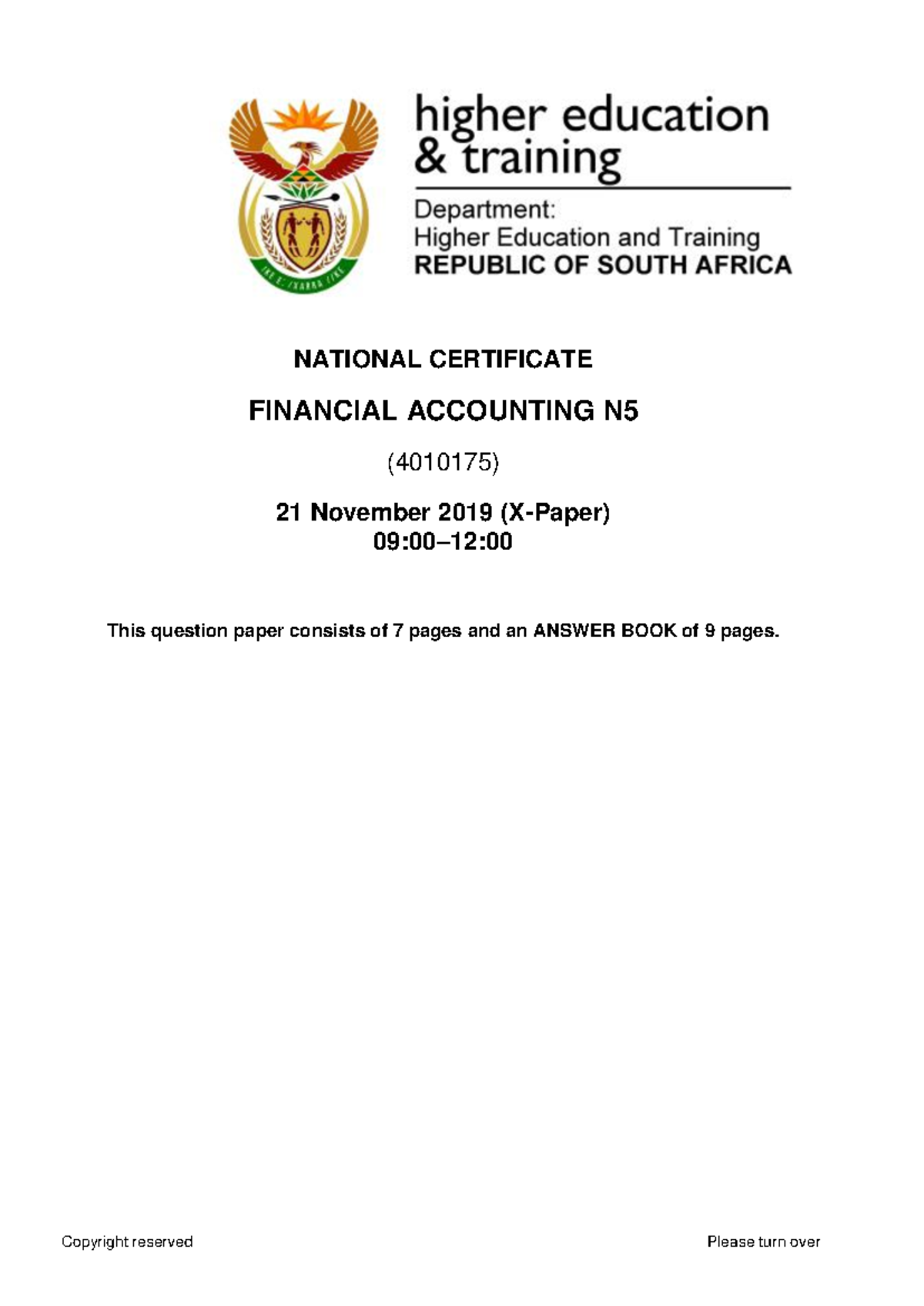 N560 - Financial Accounting N5 QP NOV 2019 - NATIONAL CERTIFICATE ...