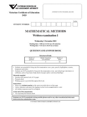 Atmam Test 2 2023 - Methods - JOHN FORREST Secondary College YEAR 12 ...