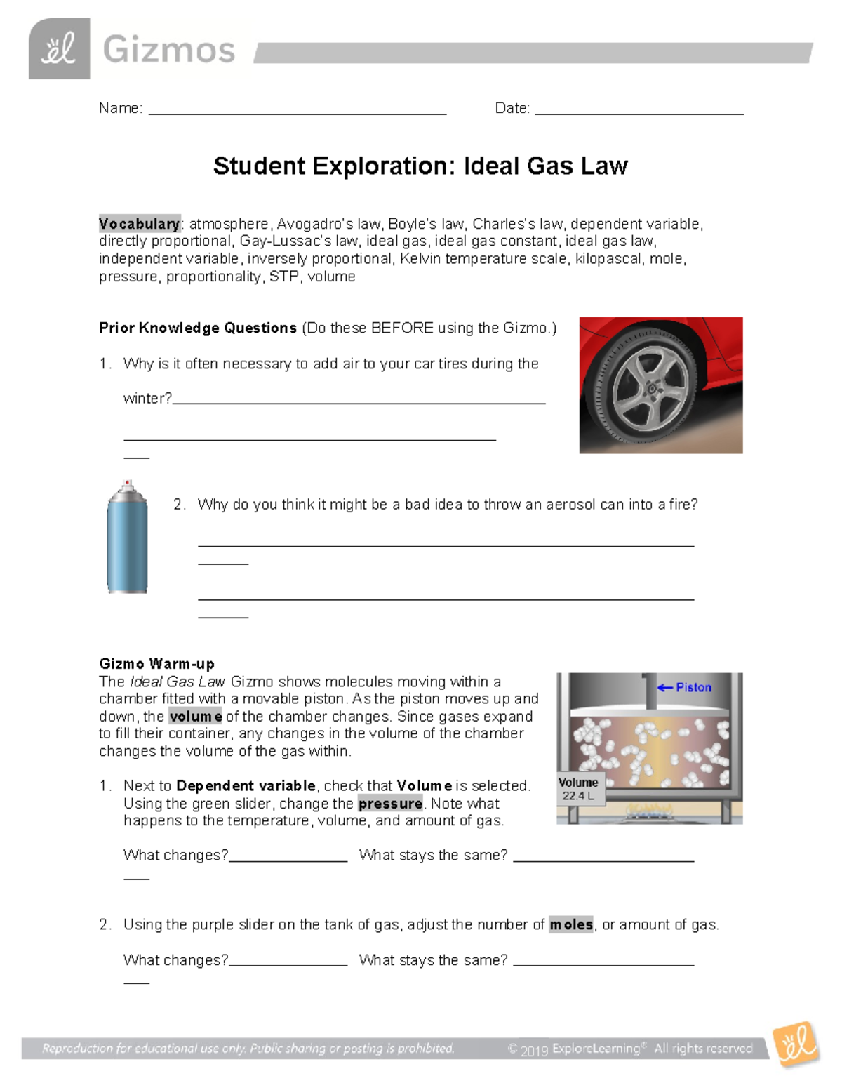 Ideal Gas Law SE (3) - Name: Date: Student Exploration: Ideal Gas Law ...