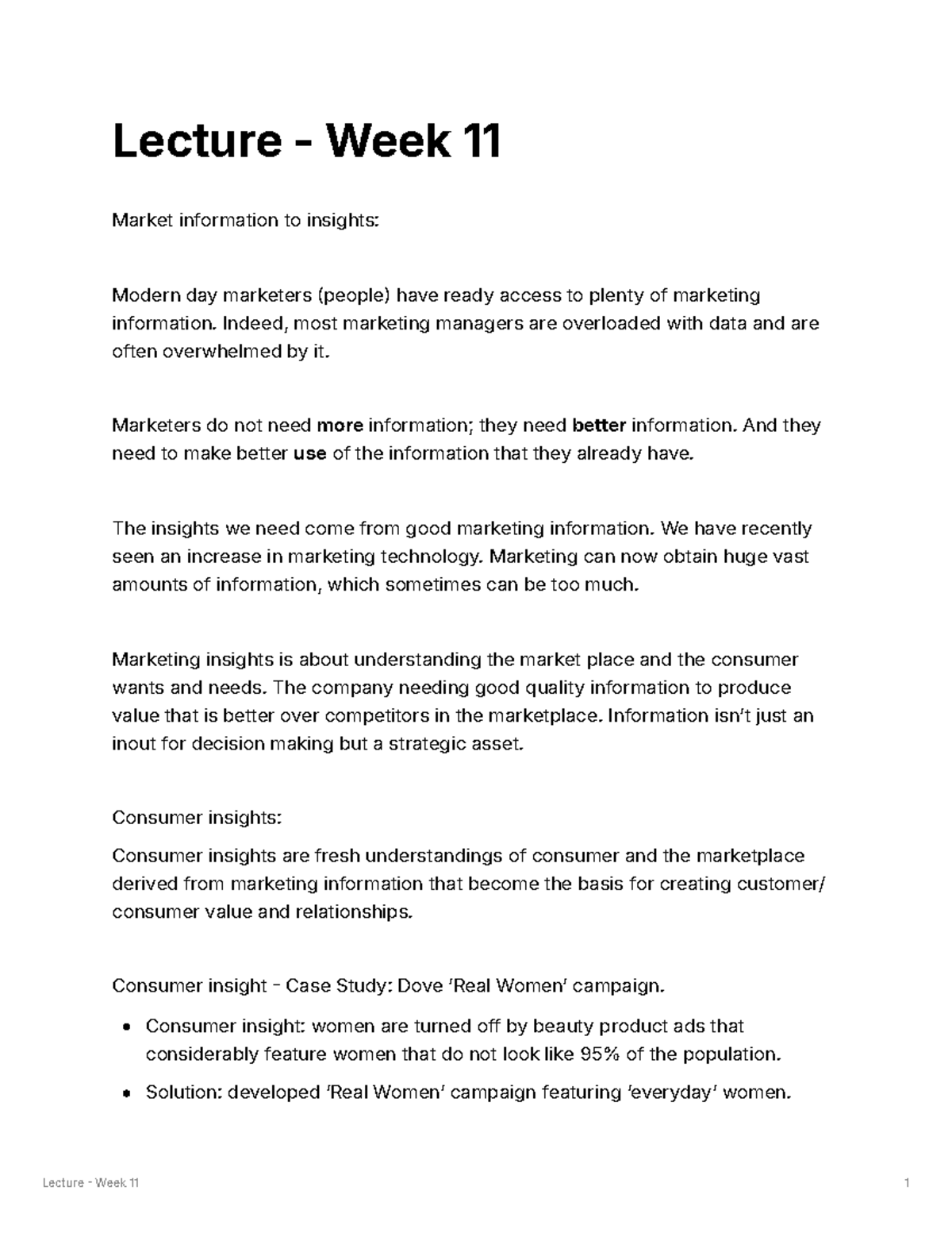 Lecture - Week 11 - Indeed, most marketing managers are overloaded with data and are often - Studocu