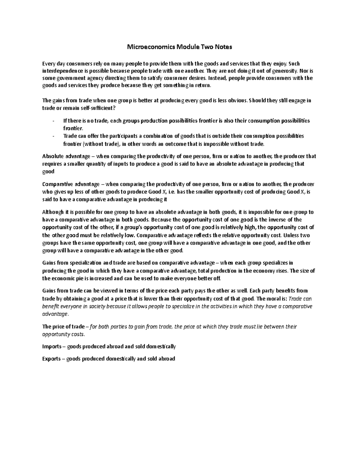 Module Two Notes - Microeconomics Module Two Notes Every day consumers ...