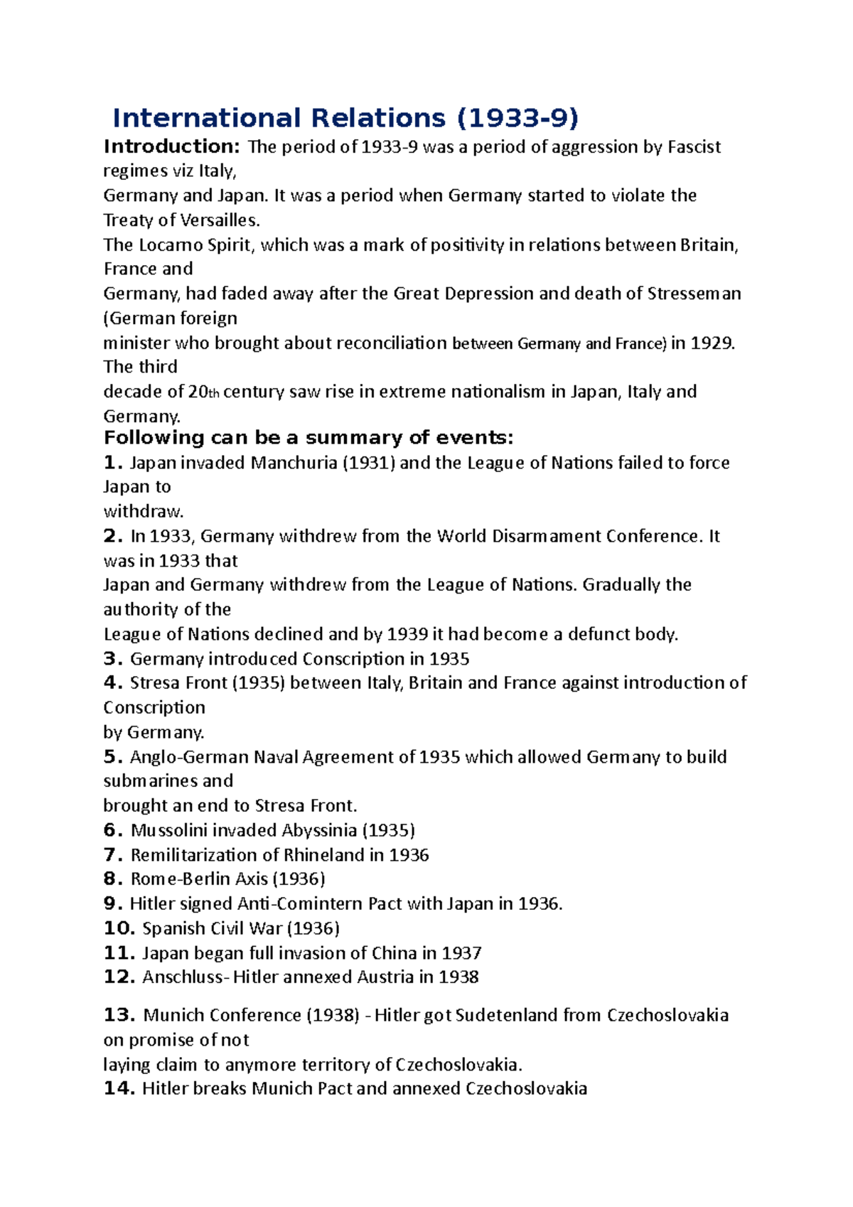 International Relations-1933 to 1939 - International Relations (1933-9 ...