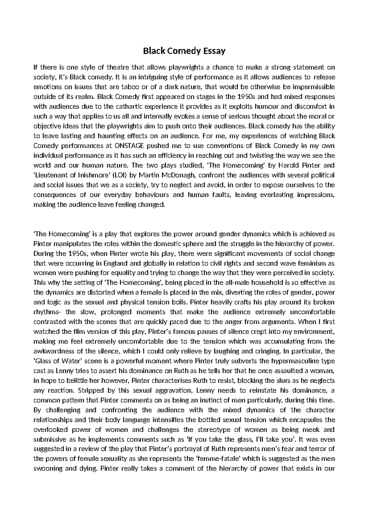 Black Comedy Essay - drama - Black Comedy Essay If there is one style ...