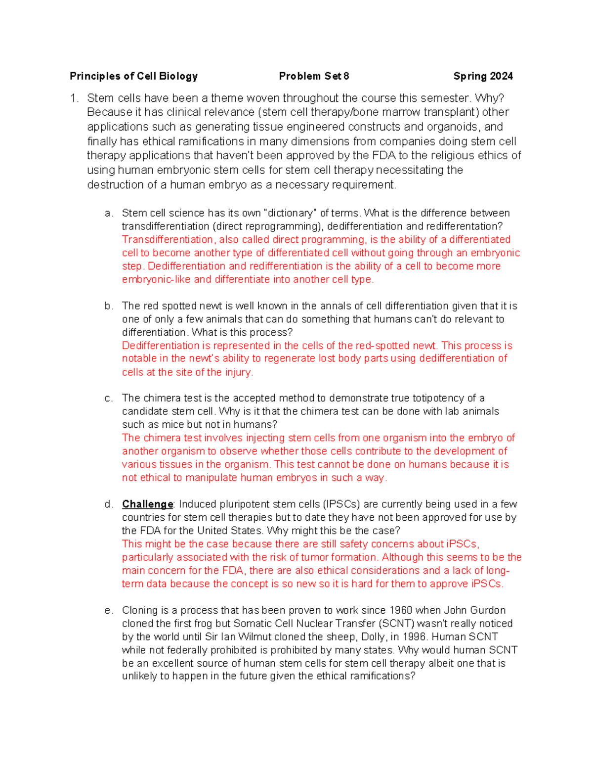 Problem Set 8 - Stem cells have been a theme woven throughout the ...