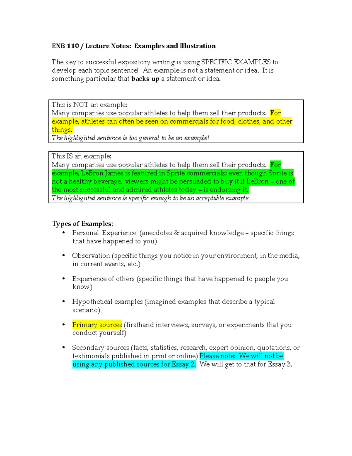 ENB 110 Examples Lecture Notes - ENB 110 / Lecture Notes: Examples and ...