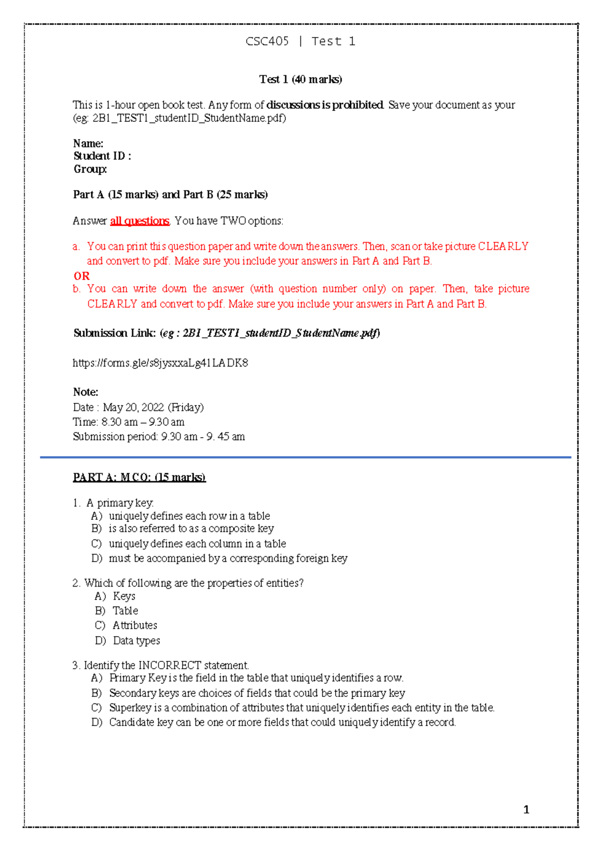 Csc405 Test1 2022 Q - can be use to do exercise and do tutorial. very ...