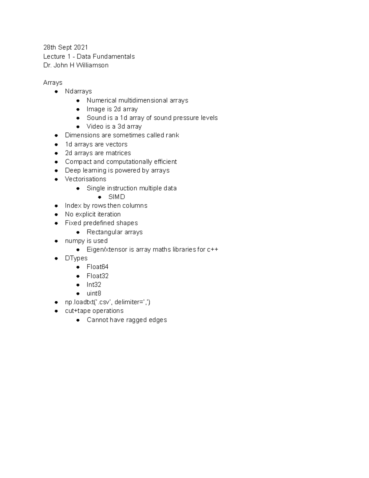 Data Fundamentals Lecture 1 - 28th Sept 2021 - 28th Sept 2021 Lecture 1 ...