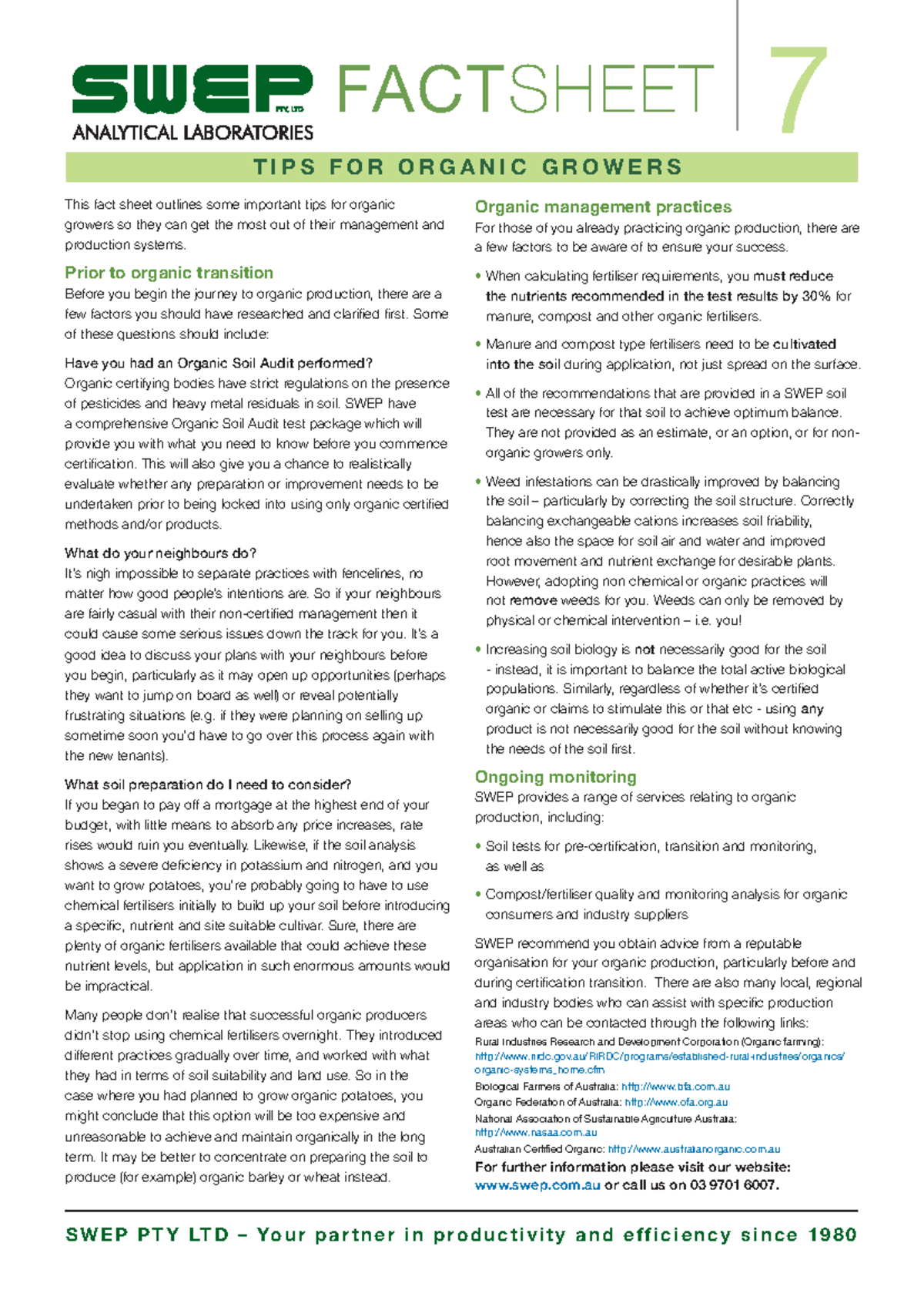 Swep fact sheet 7 - Soil Tips For Organic Growers - This fact sheet ...