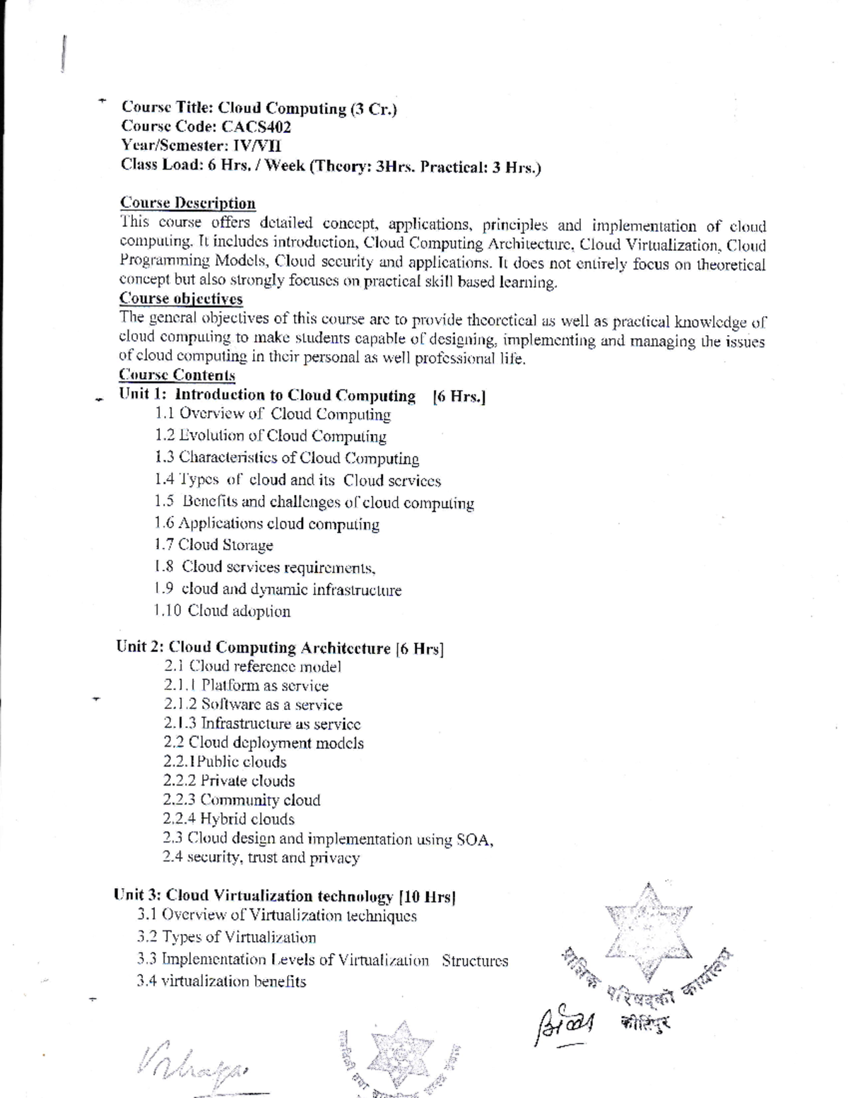 CACS 402 Cloud Computing BCA VII SEM Syllabus - Course Title: Cloud ...