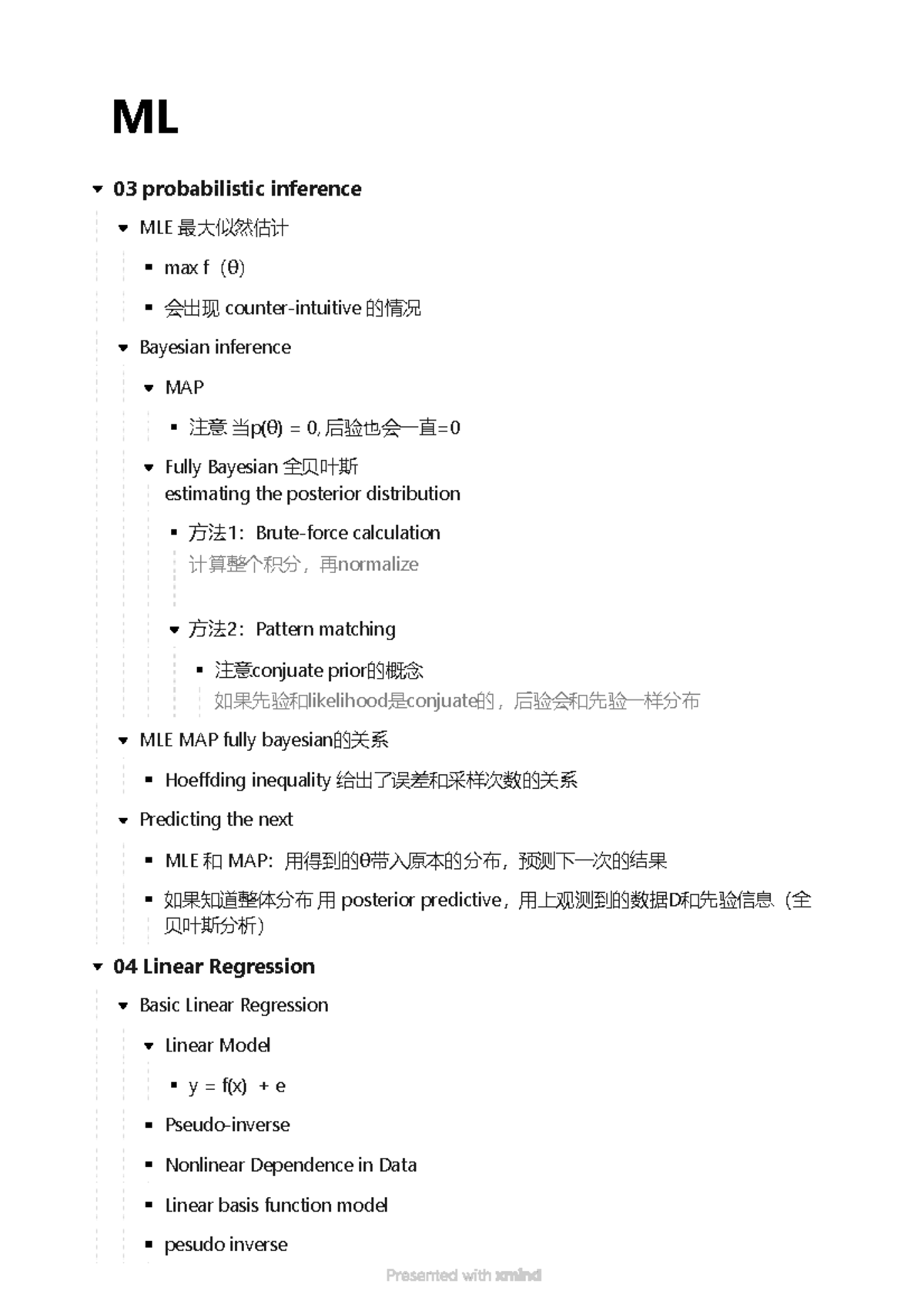 ML outline - Tree structure of ML summary - ML 03 probabilistic inference MLE 最大似然估计 max f（θ） 会 ...