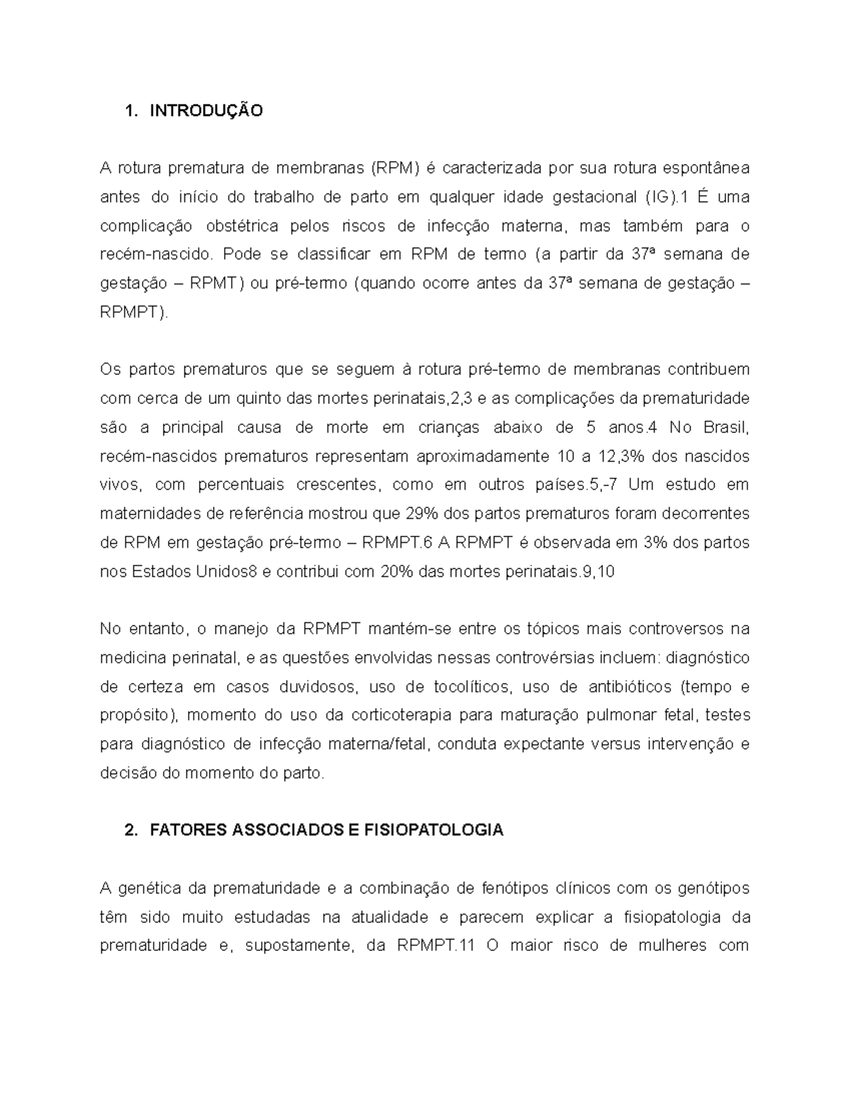 RPMO - Febrasgo Residente - 1. INTRODUÇÃO A rotura prematura de ...