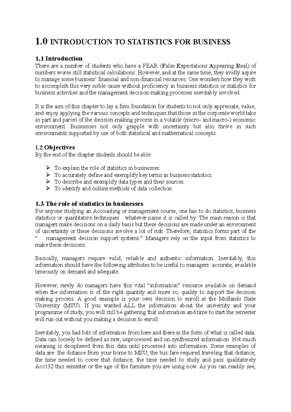 Introduction to Business Statistics - 1 INTRODUCTION TO STATISTICS FOR ...