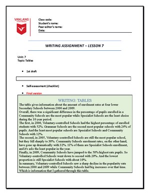 Writing Pie Chart - mẫu - Class code: Student’s name: Peer editor’s name: Date: WRITING ...