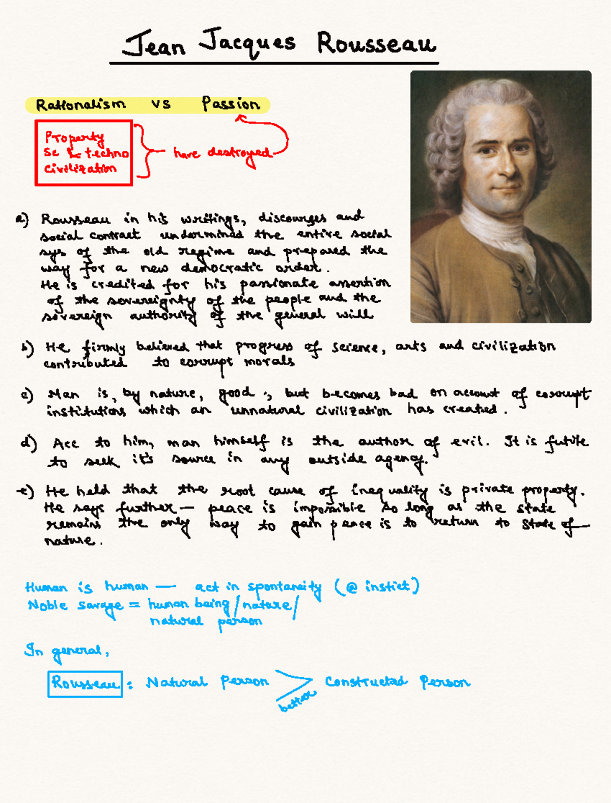 Rousseau - Notes written - Jean Jacques Rousseau Rationalism vs Passion ...