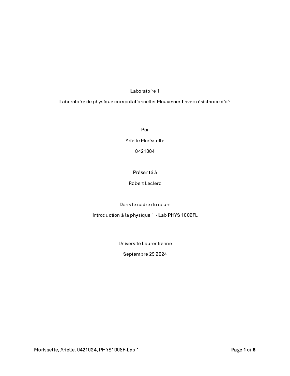 -PHYS1006F-Lab 1 - Laboratoire 1 Laboratoire de physique ...