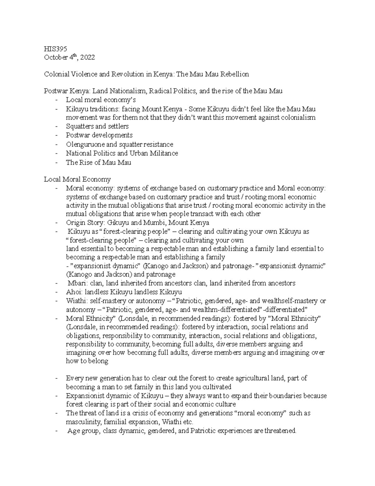 HIS395 - notes - HIS October 4th, 2022 Colonial Violence and Revolution ...