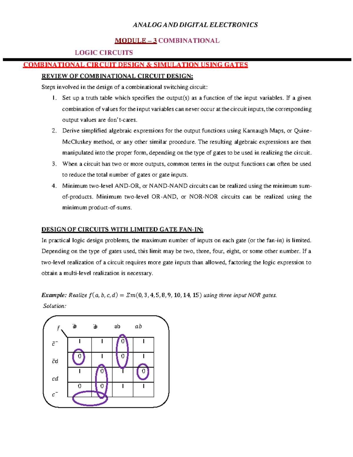 ADE Mod-3 notes - f 𝑎̅𝑏 𝑎̅𝑏 ab 𝑎𝑏 𝑐̅̅𝐀 𝐀̅ 𝑐̅̅ d 𝑐̅𝑑 𝑐̅𝐀 𝐀̅ ANALOG AND ...
