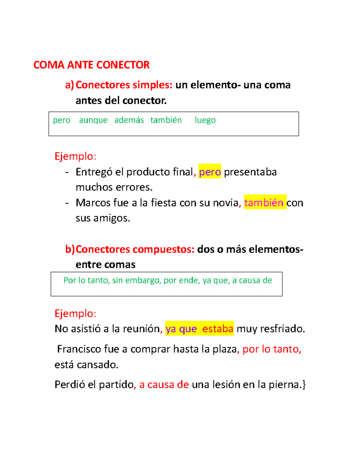 LOS Signos DE Puntuación-.docx - COMA ANTE CONECTOR a)Conectores ...