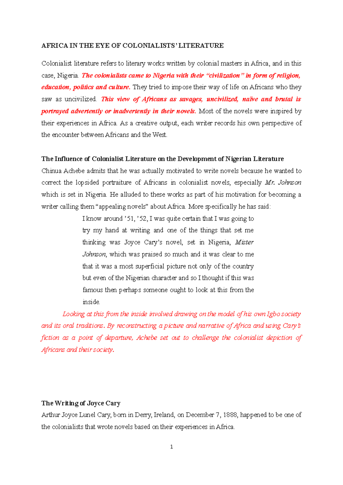 Africa IN THE EYE OF Colonialist Literature - AFRICA IN THE EYE OF ...