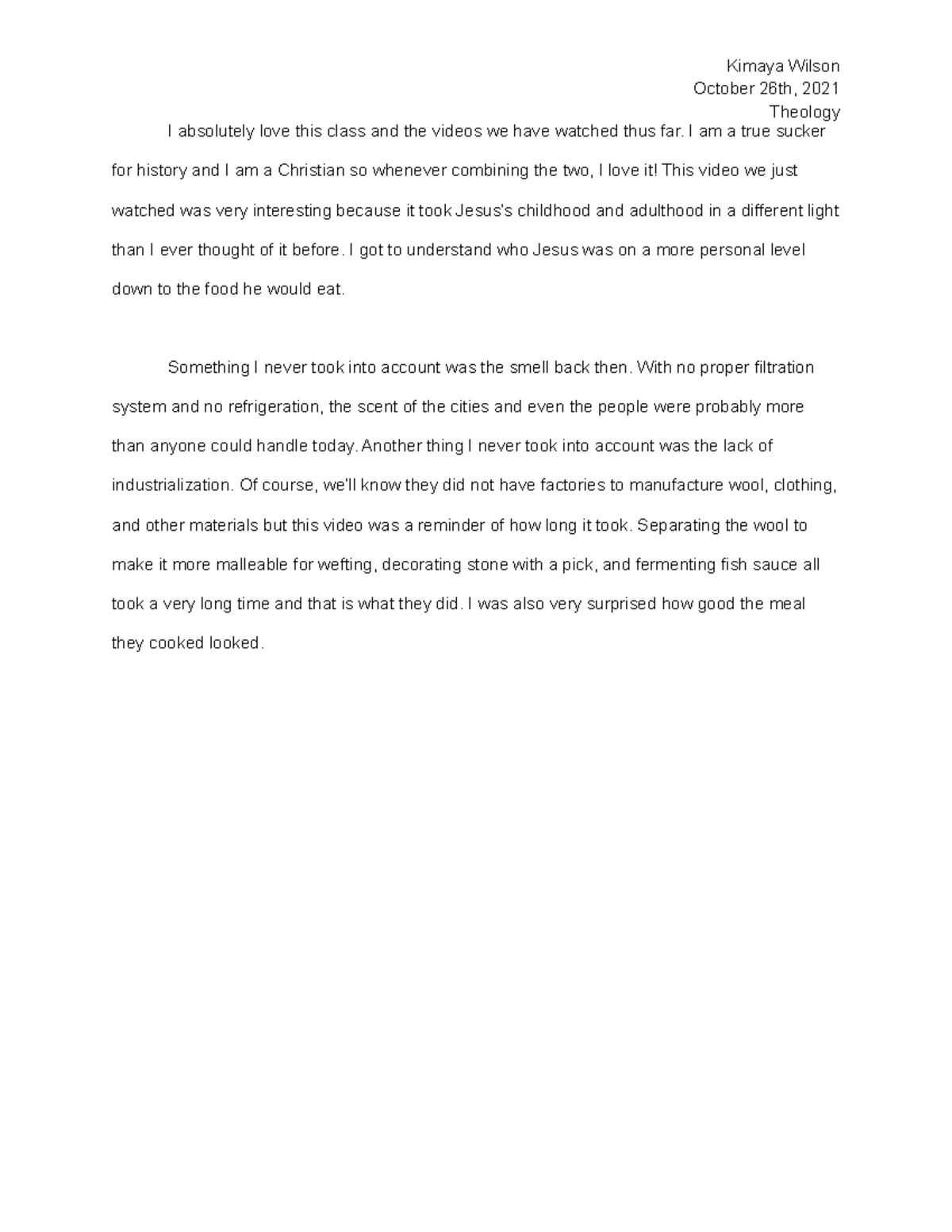 Isarel reflection - Kimaya Wilson October 26th, 2021 Theology I ...