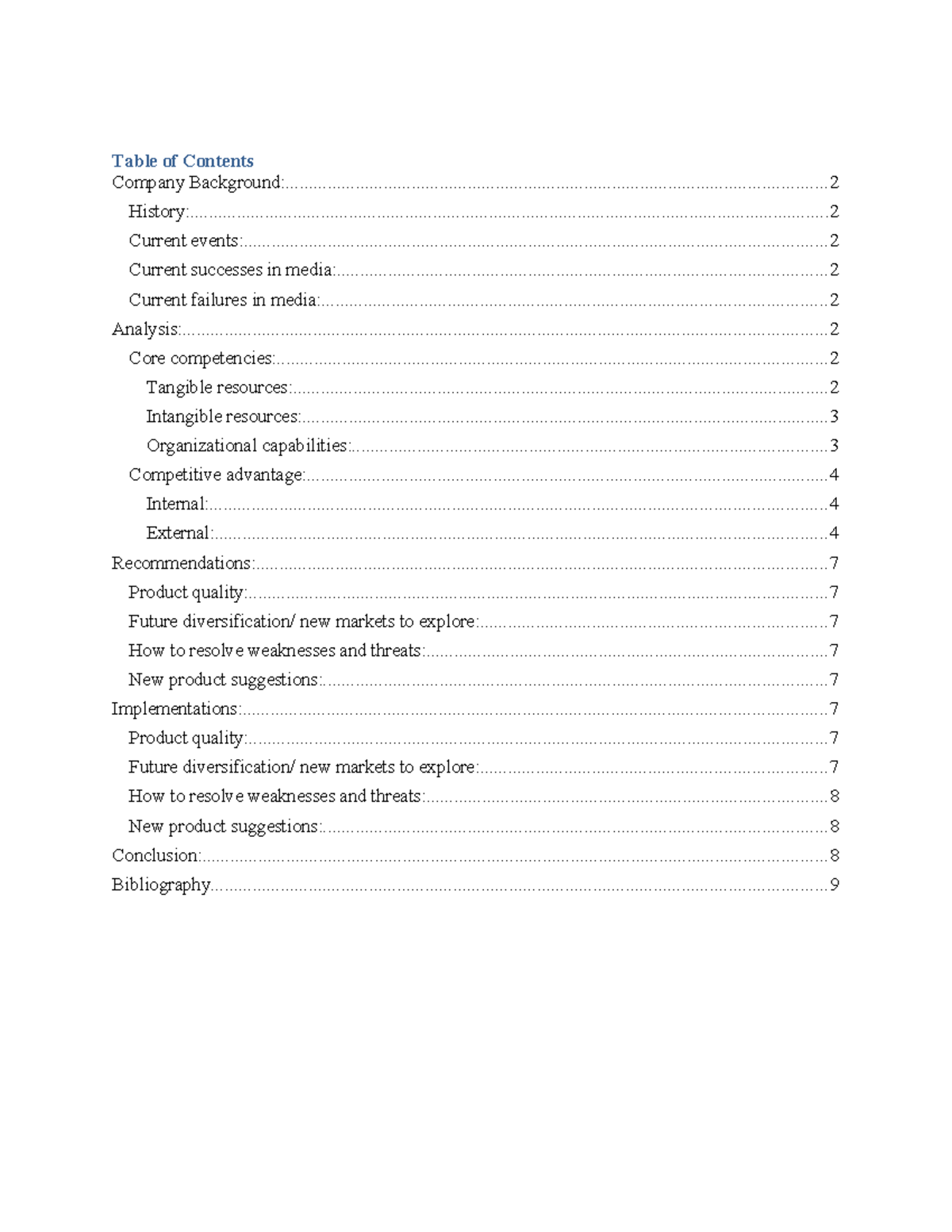 Amazon Internal and External Analysis - Table of Contents Company - Studocu