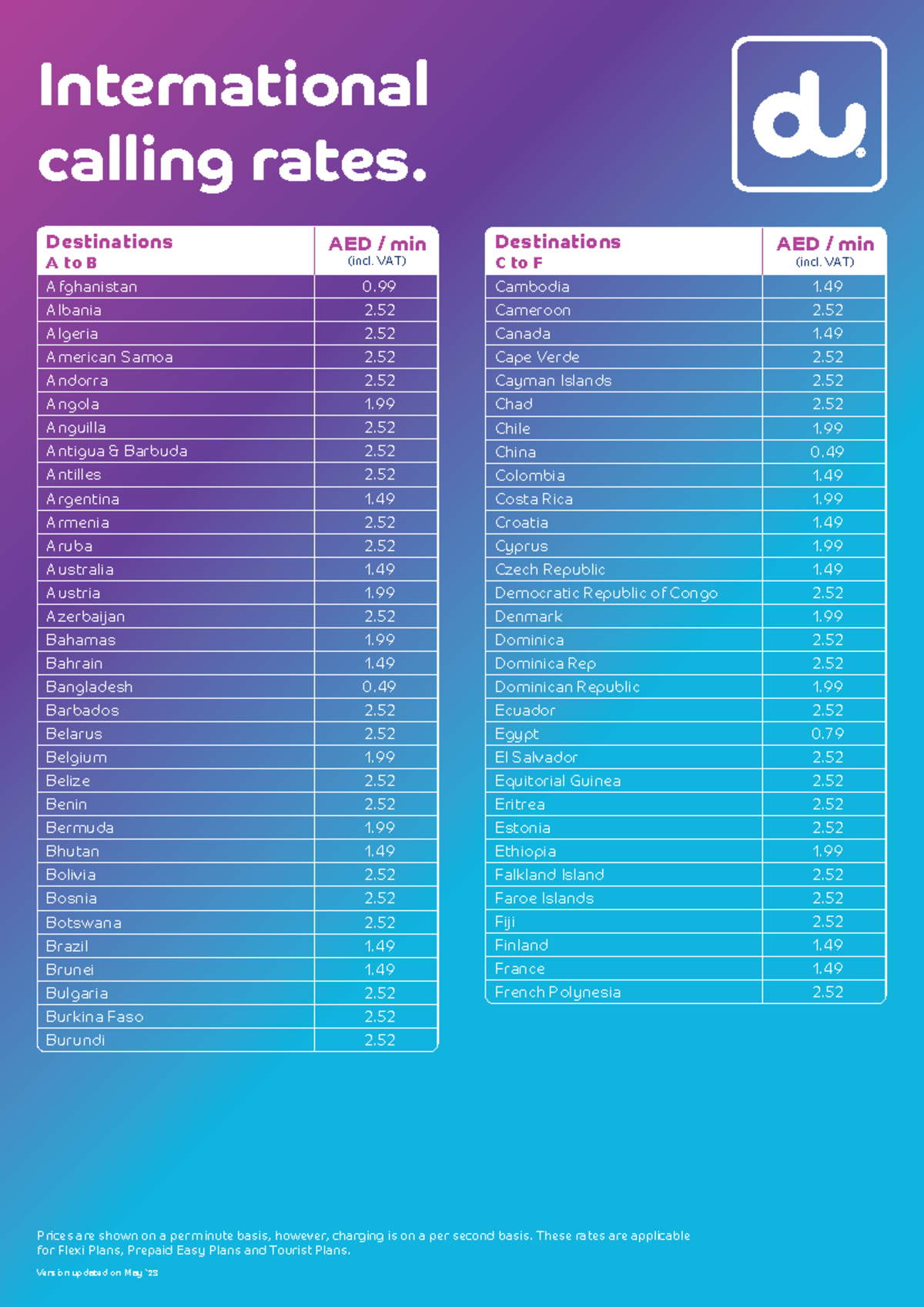 International Calling Rates-V5 - Destinations A to B AED / min ...