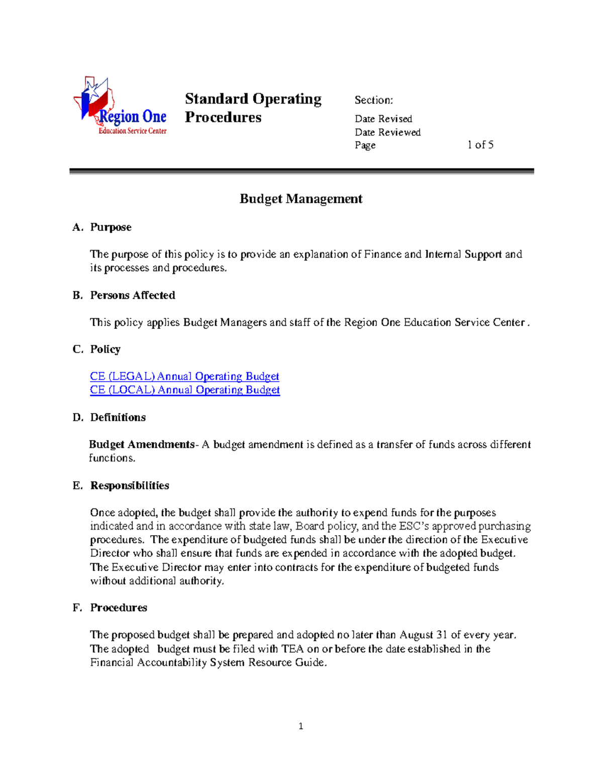 Budget management rgverbrtb - Standard Operating Section: Procedures ...