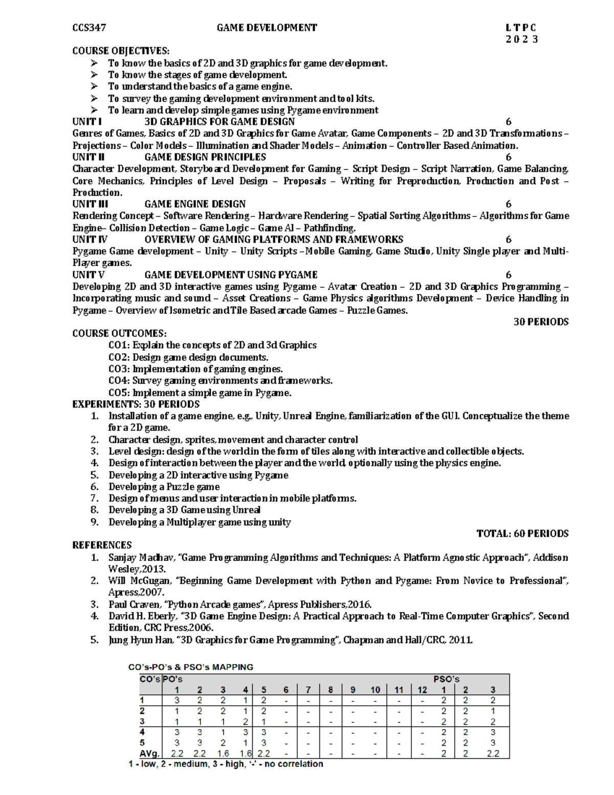 CCS347 GD - Syllabus - Best notes - CCS347 GAME DEVELOPMENT L T P C 2 0 ...