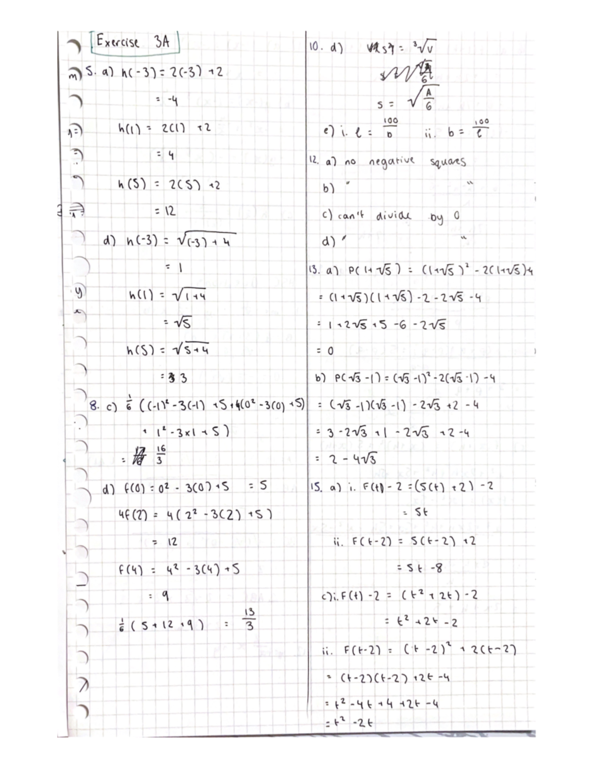 3A - Calculus + algebra - Exercise 3A 10) 1954 VV ) S. 6 A T S 6 100 h ...
