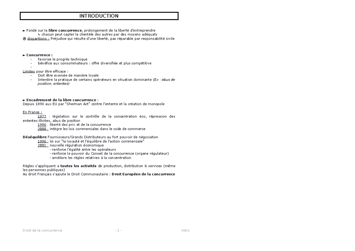 Introduction droit de la concurrence - INTRODUCTION Fondé sur la libre ...