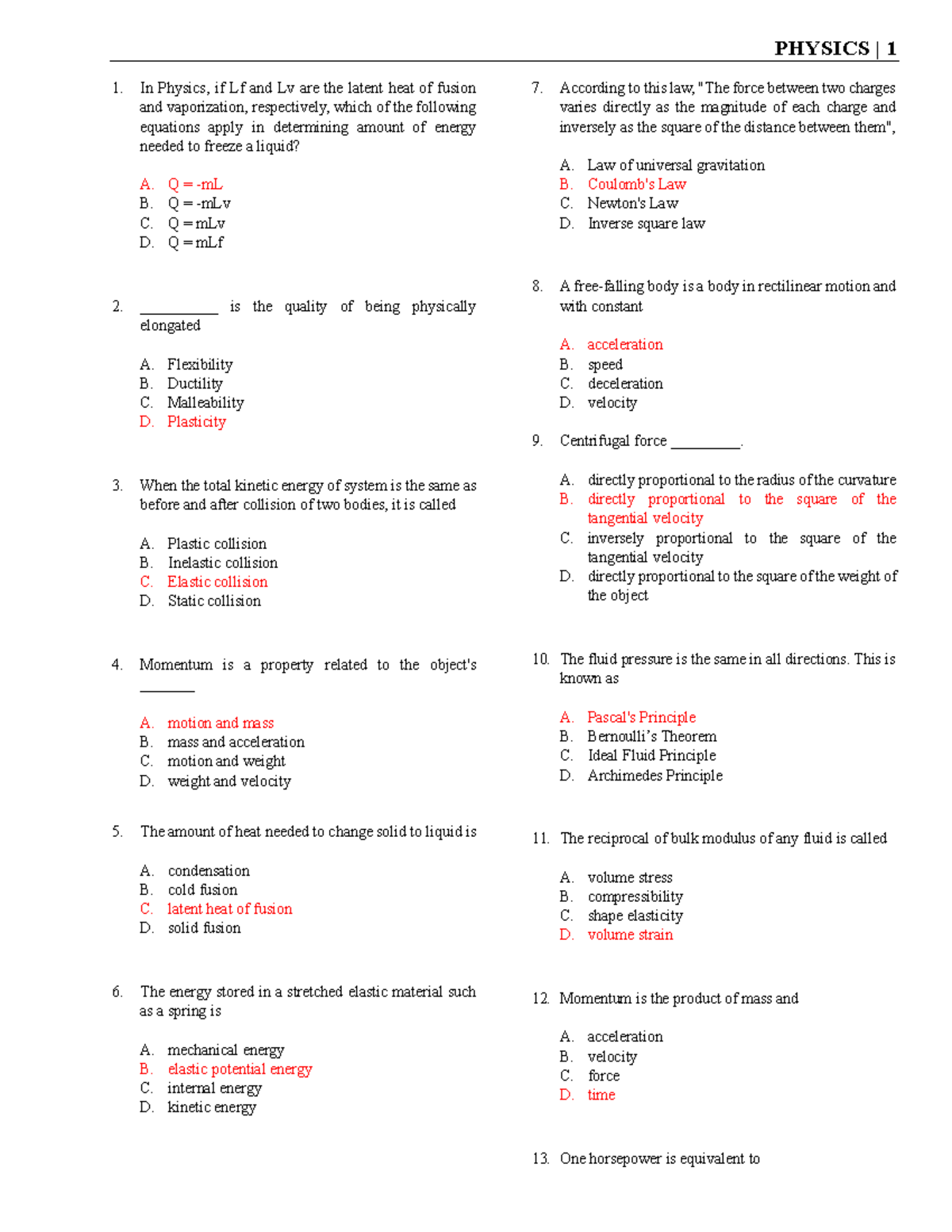 Yellow BOOK - Physics - Review terms - In Physics, if Lf and Lv are the ...