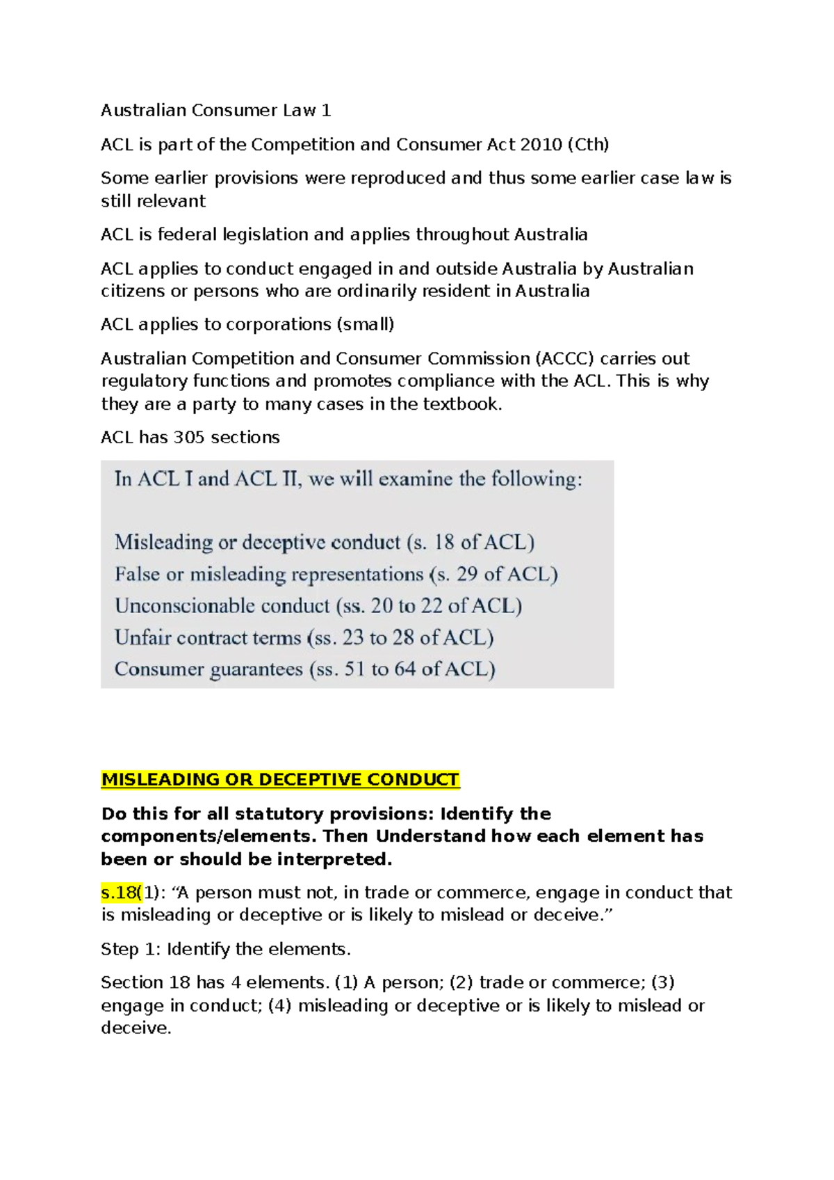 (6) Australian Consumer Law 1 - Australian Consumer Law 1 ACL is part ...