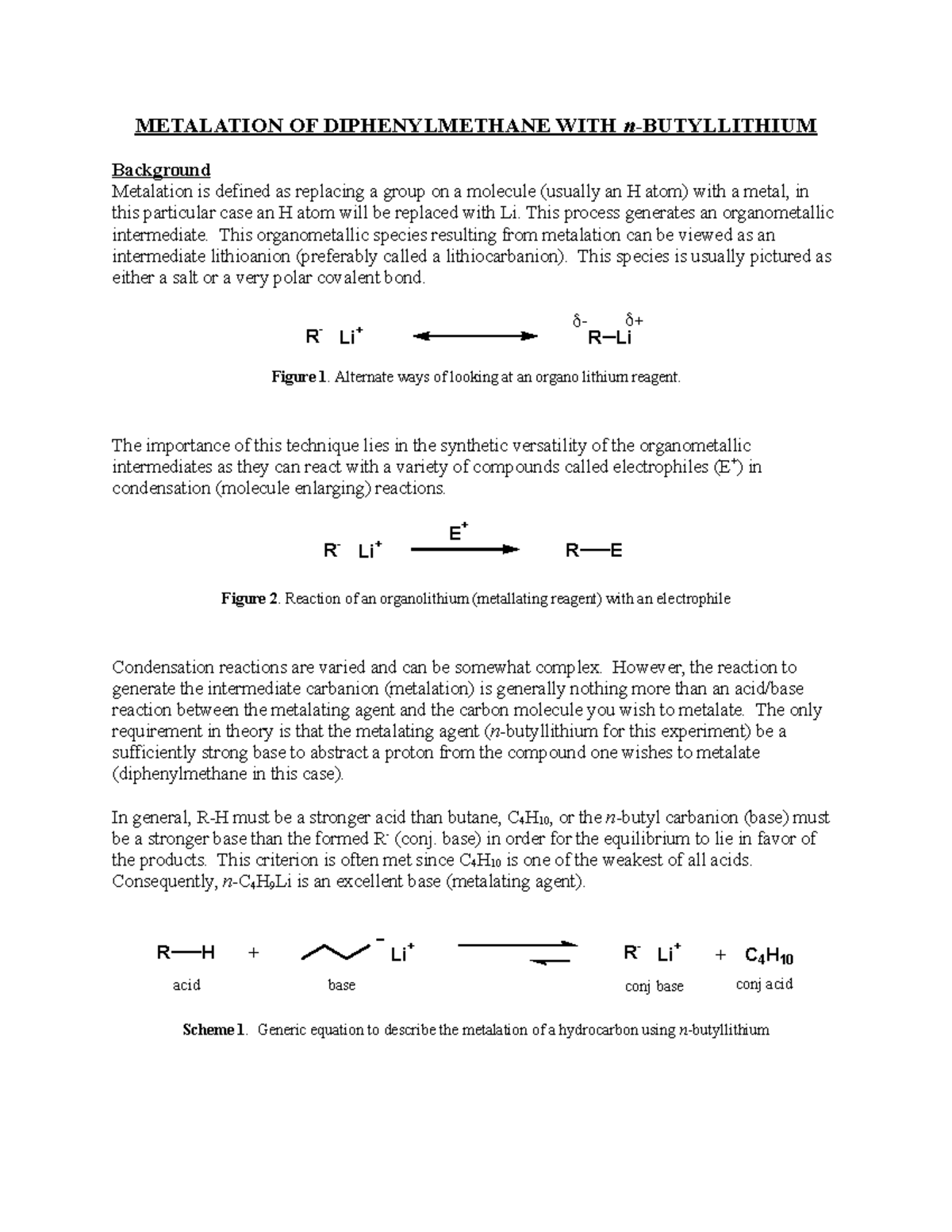 242L - Exp 8 - Metalation - METALATION OF DIPHENYLMETHANE WITH n ...