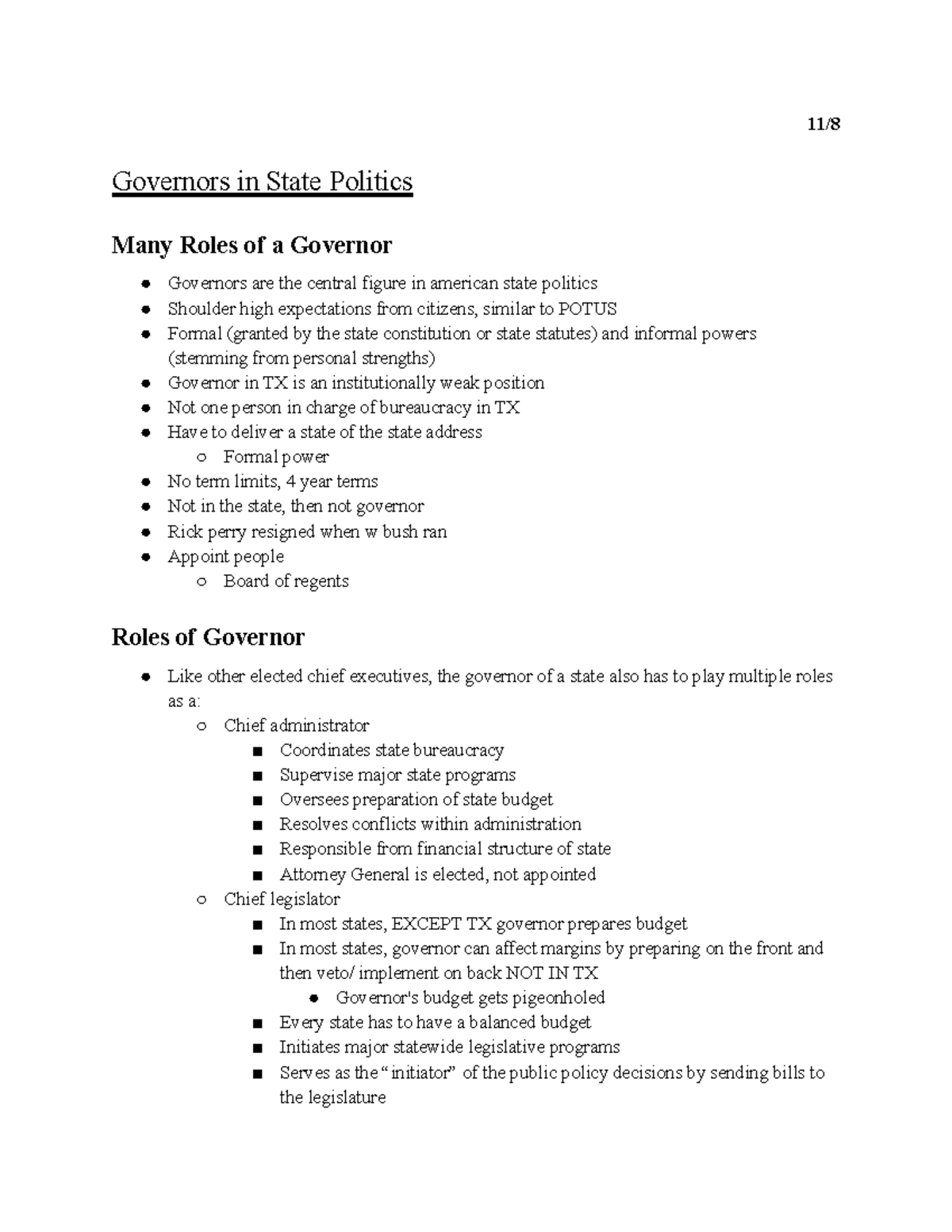 POLS 207 Exam 3 Jason Smith - 11/ Governors in State Politics Many ...