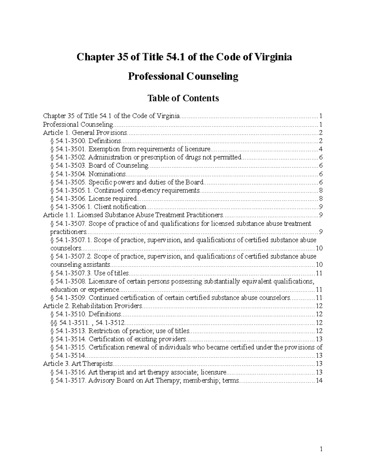 Chapter 35 Counseling - Chapter 35 of Title 54 of the Code of Virginia ...