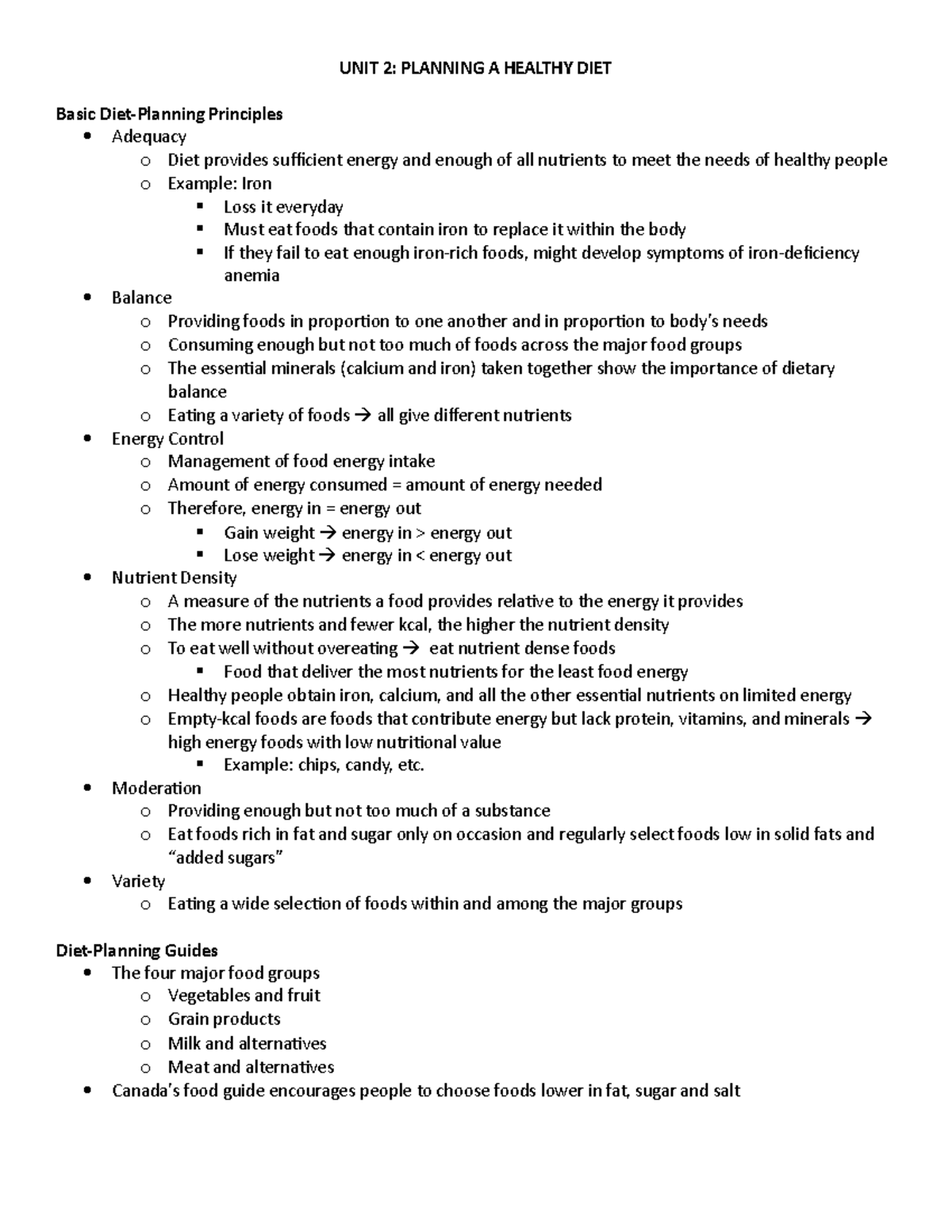 2. Planning A Healthy DIET - UNIT 2: PLANNING A HEALTHY DIET Basic Diet ...