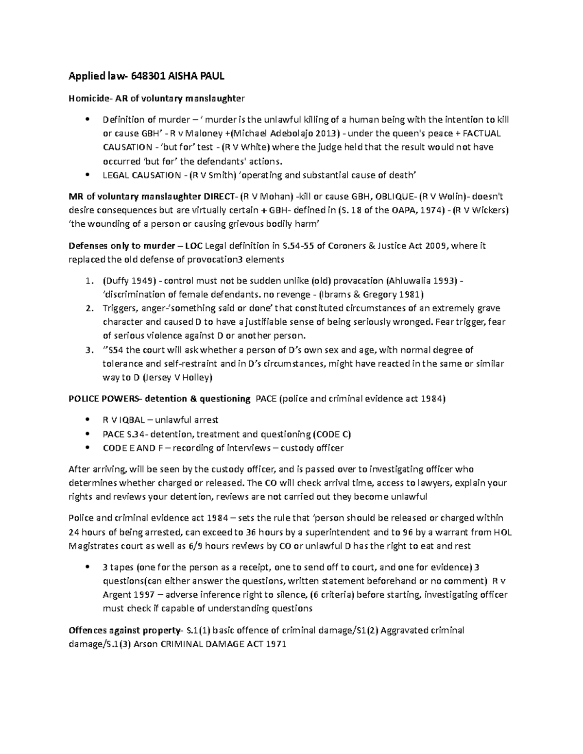 Applied Law - 648301 assessment prep notes - Applied law- 648301 AISHA ...