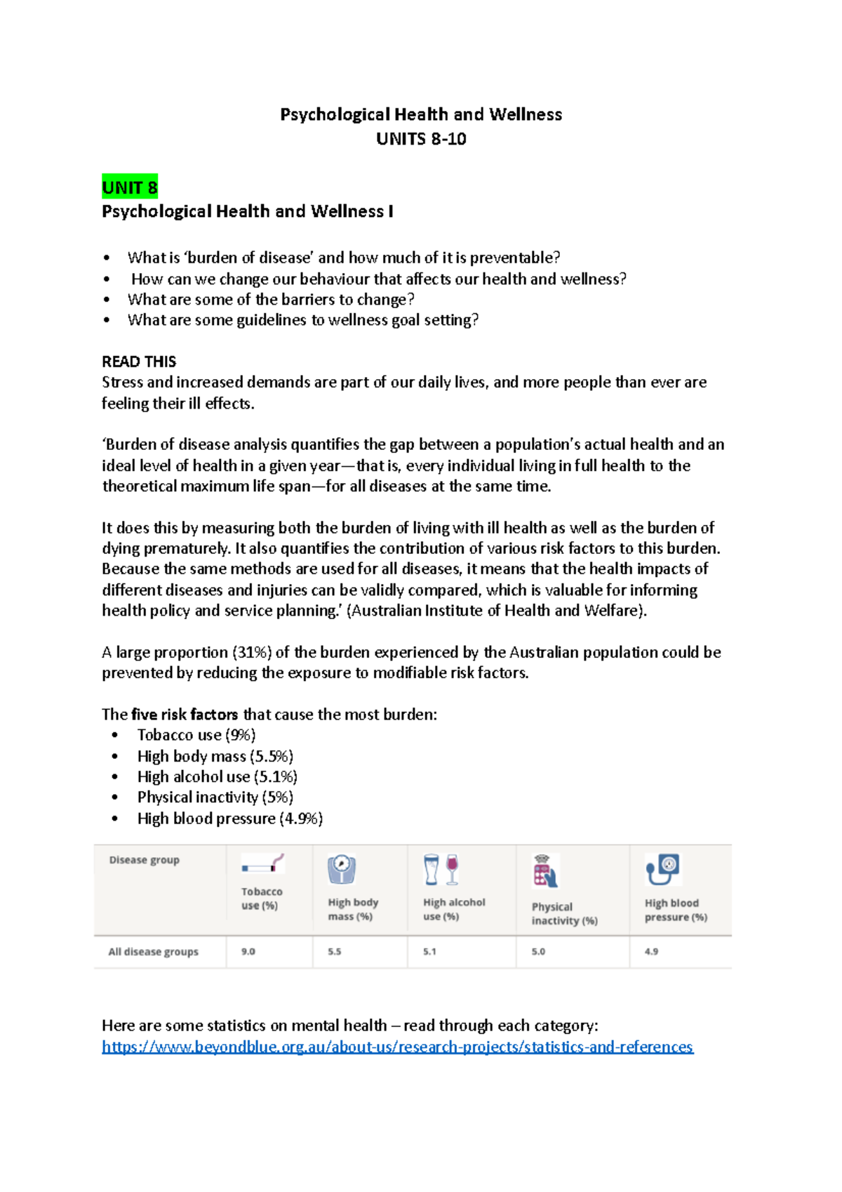 Units 8-10 - Unit 8-10 summary of course notes and activities ...