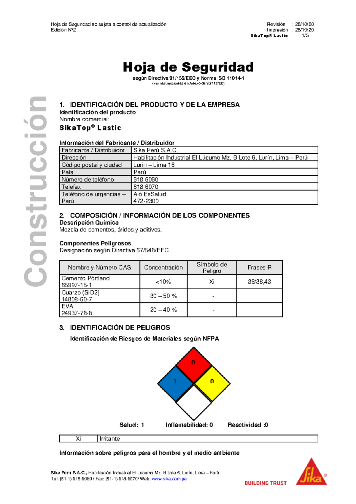 MSDS - Sika Top Lastic - ####### Edición Nº 2 Impresión : 28/10 ...