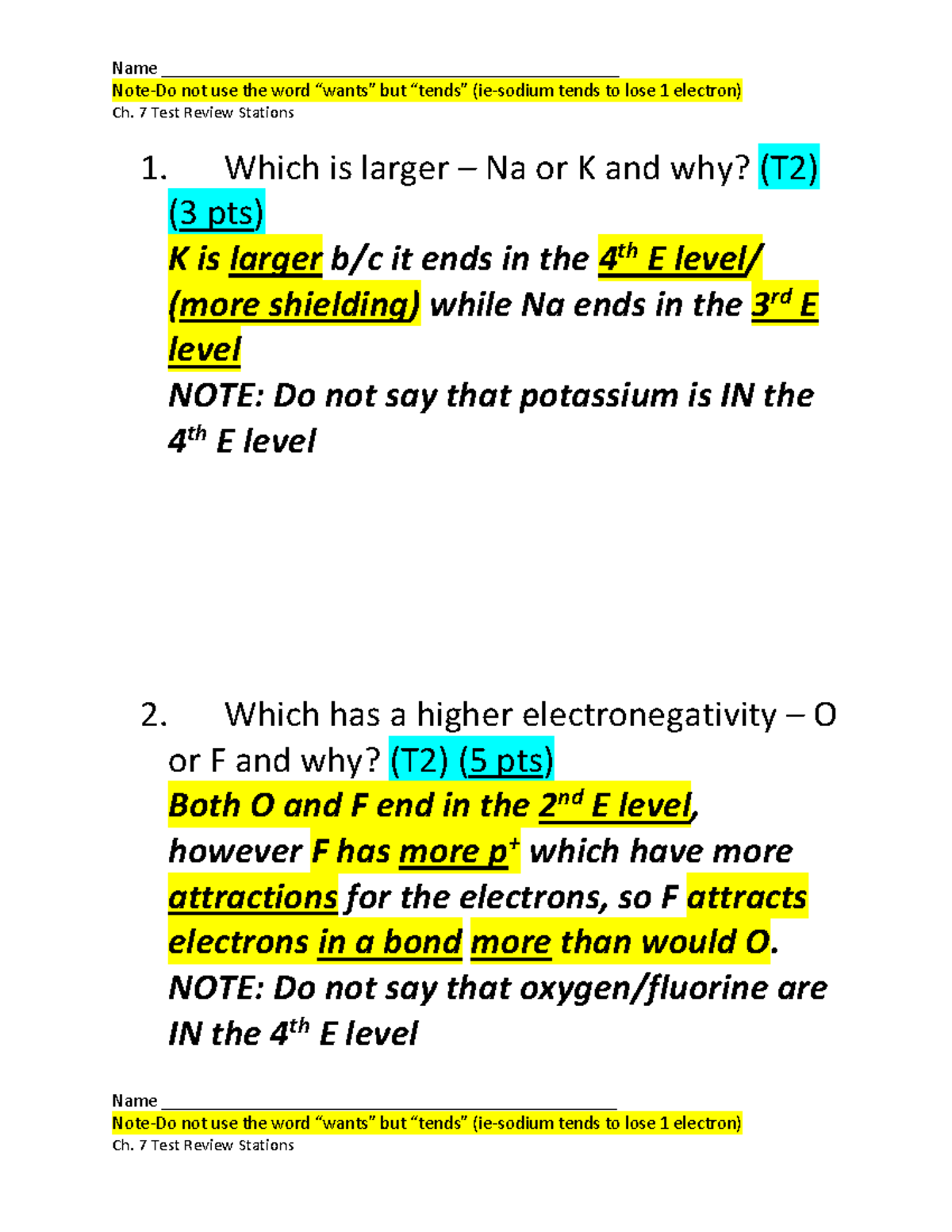 AP07Test Review 2Ans Key Formative Assessment TAKE 2 - Note-Do not use ...