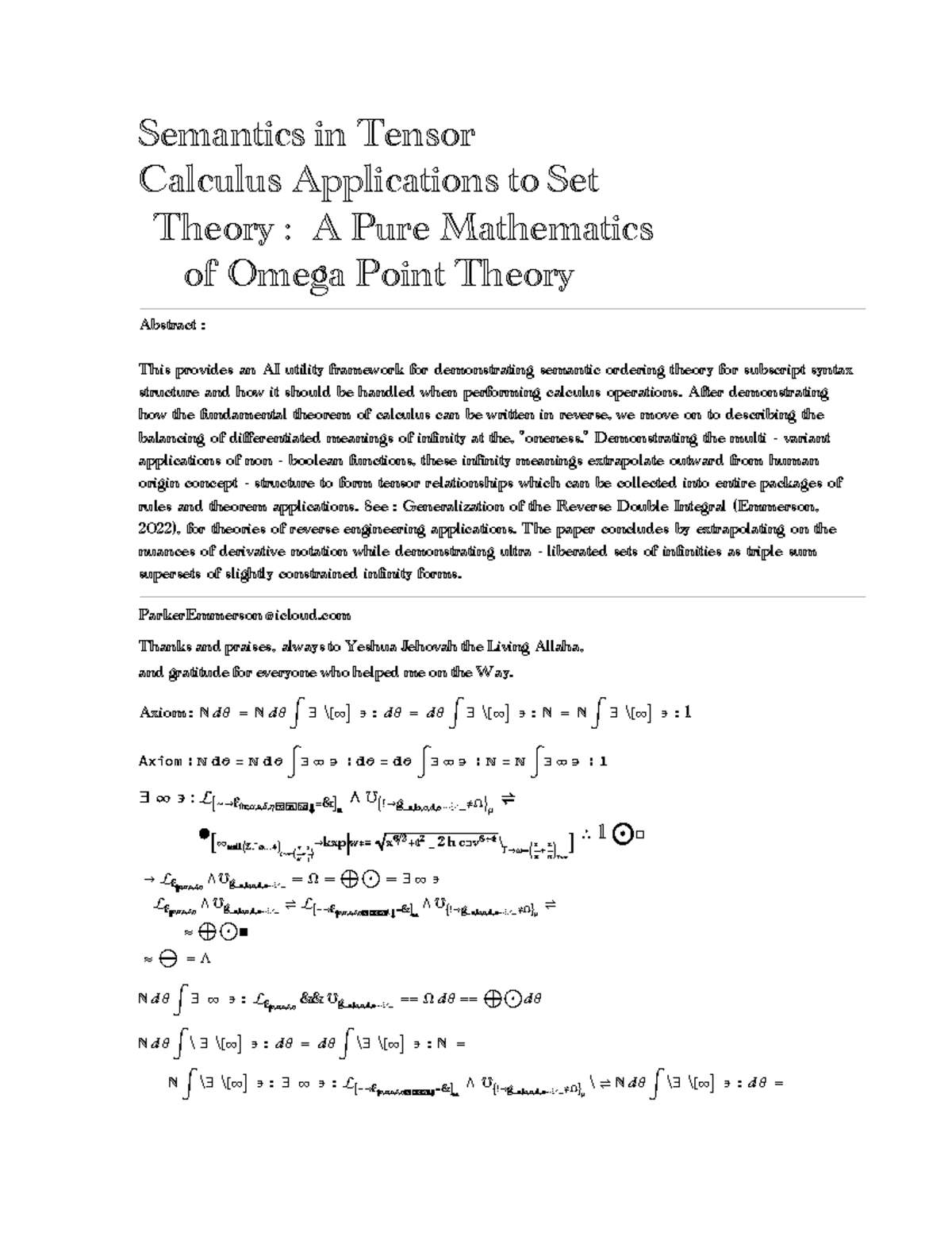 Semantics in Tensor Calculus Applications to Set Theory - After demonstrating how the ...