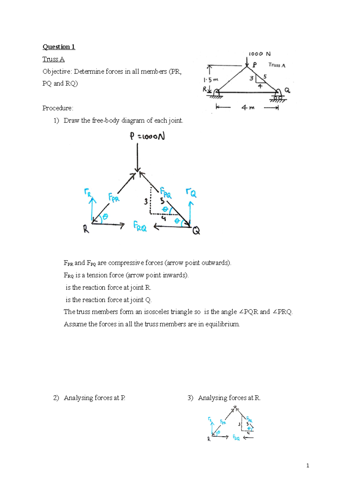 Kinematics - Statics Assignment - Truss, and Pulley system in ...