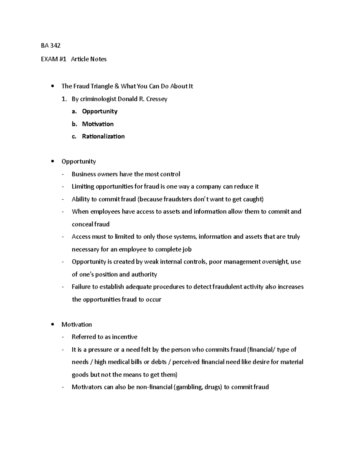 BA 342 Article Note - BA 342 EXAM Article Notes The Fraud Triangle What ...