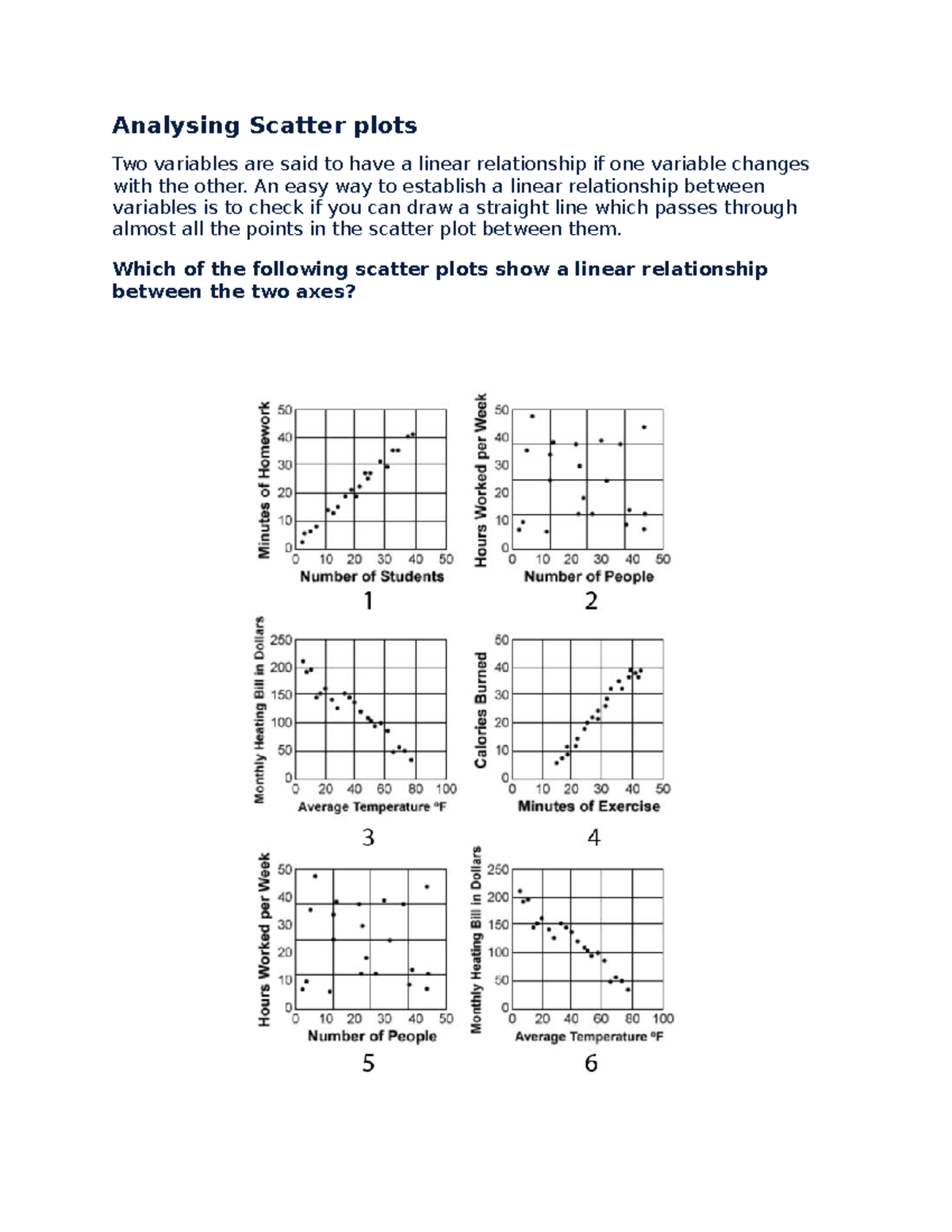 Covariance correlation - Analysing Scatter plots Two variables are said to have a linear - Studocu