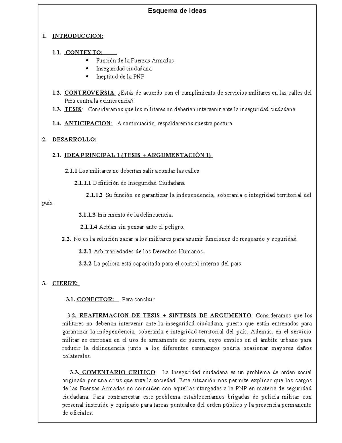 PC2 Esquema y desarrollo - Esquema de ideas 1. INTRODUCCION: 1 ...