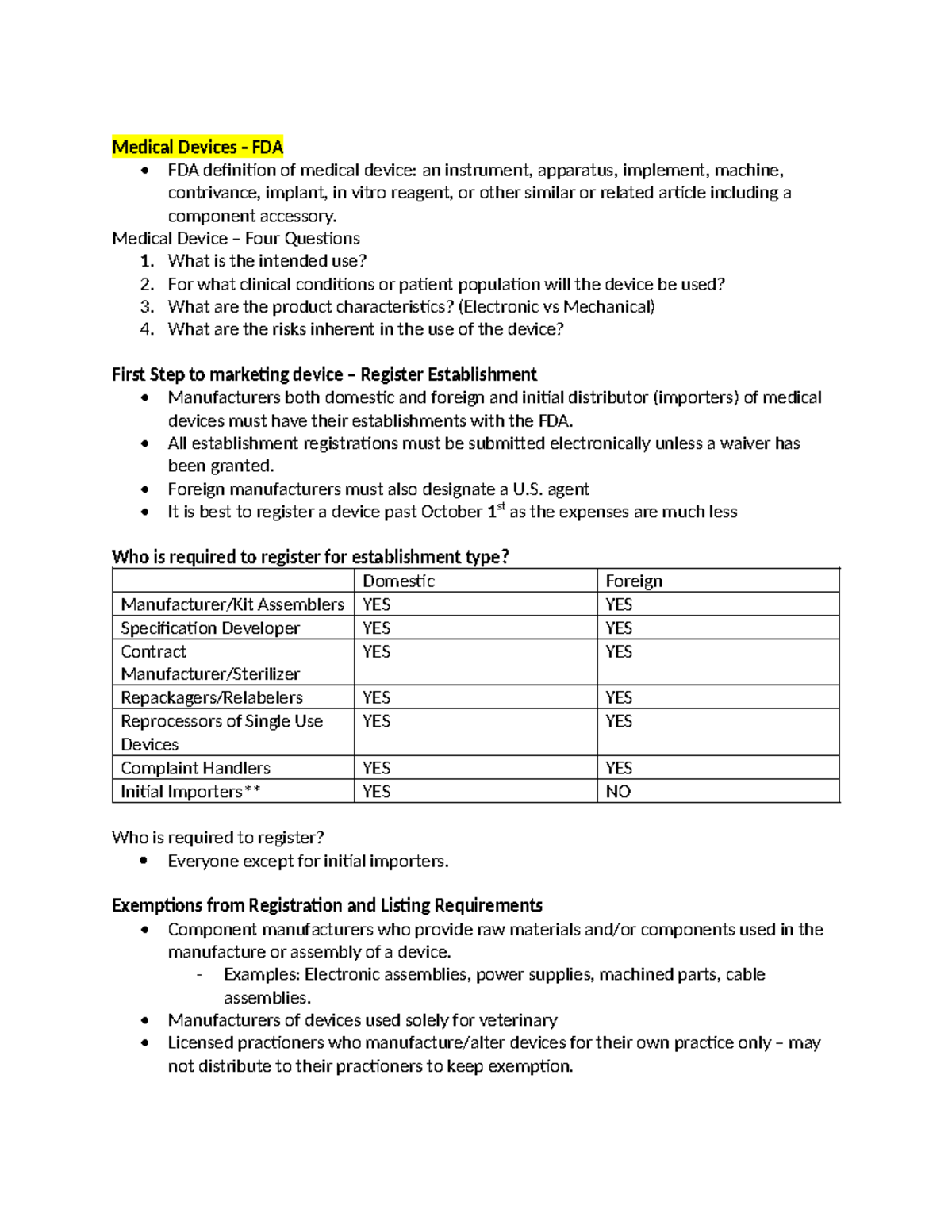 Revised Notes - Medical Devices - FDA - FDA definition of medical ...