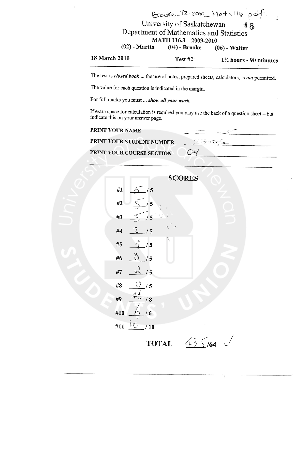 Exam 2010, Questions And Answers - Math 116.3 - Studocu
