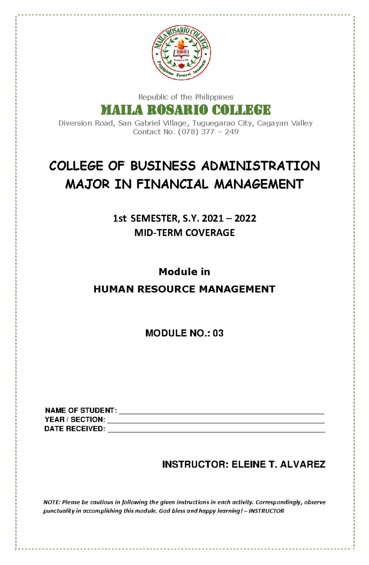 HRM module-3 - Module 3 - COLLEGE OF BUSINESS ADMINISTRATION MAJOR IN ...
