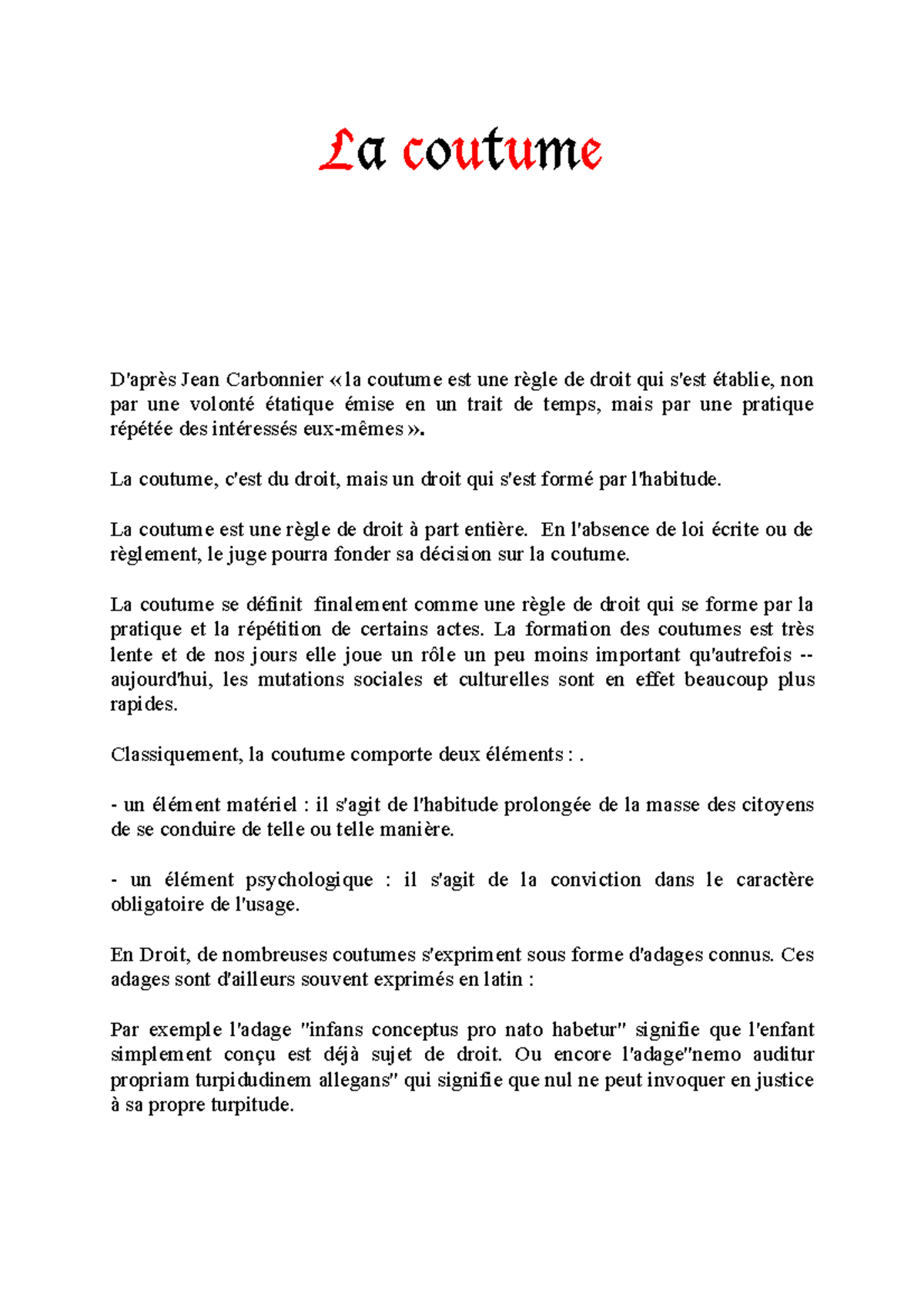 5346ce8157c8c note de cours - La coutume D'après Jean Carbonnier « la ...