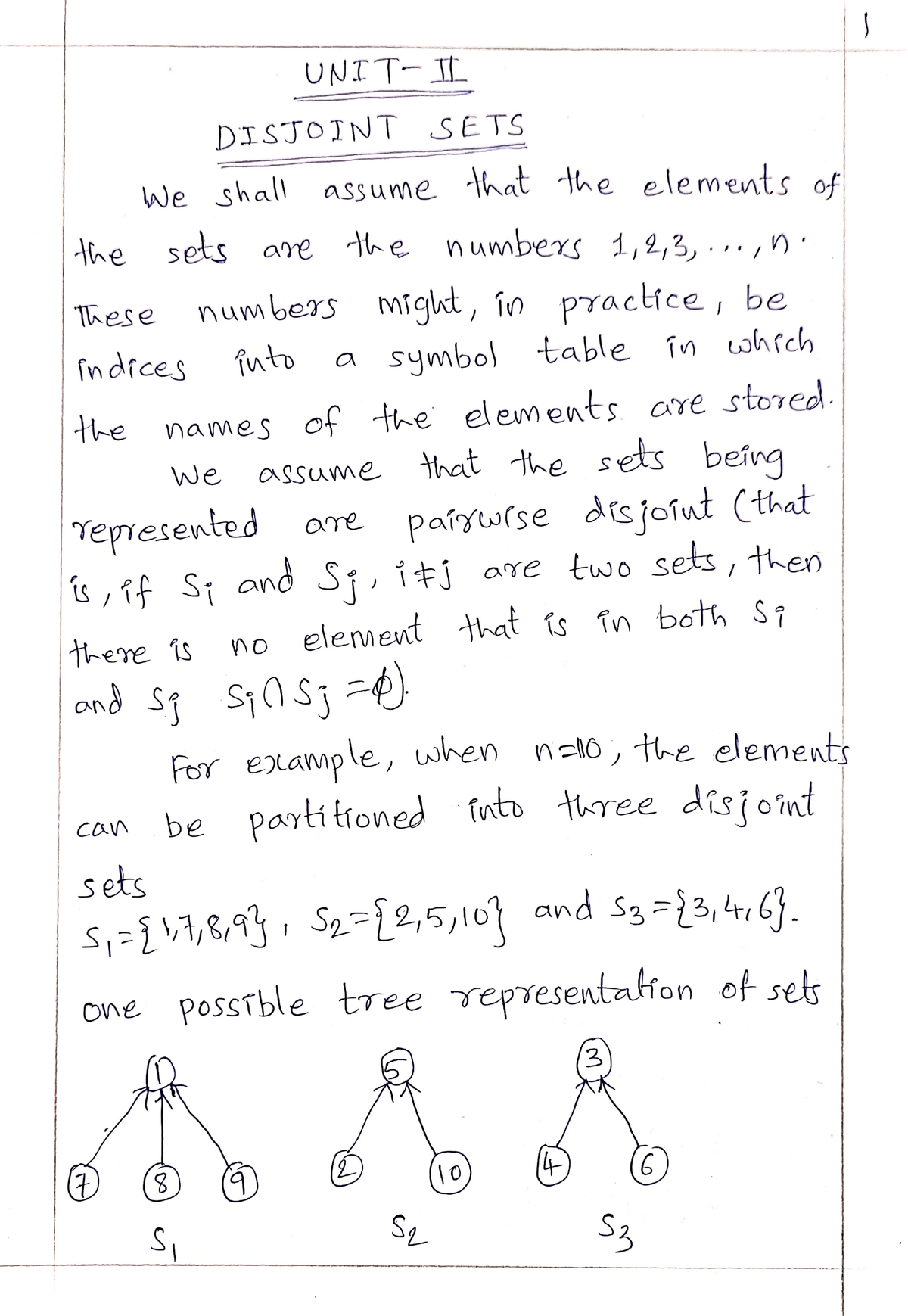DAA UNIT-2 - Daa notes - DISJOINT SETS We shall assume that the ...